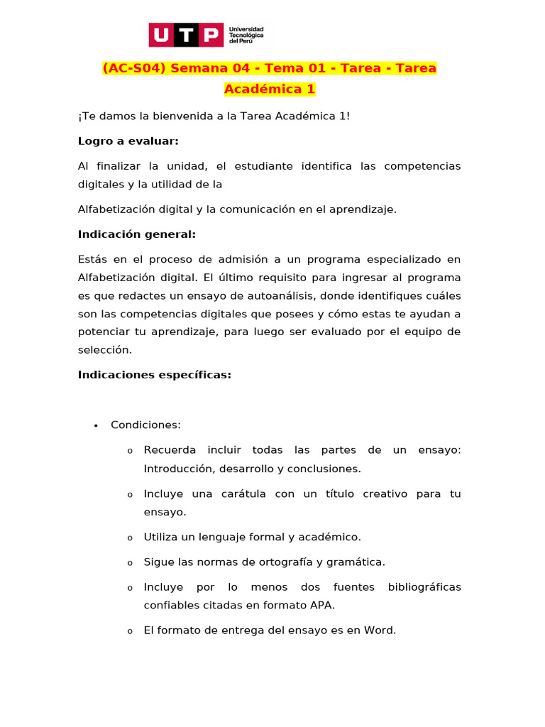 ? (Ac-S04) Semana 04 - Tema 01 - Tarea - Tarea Académica 1 - Tecnologias para El Aprendizaje ...