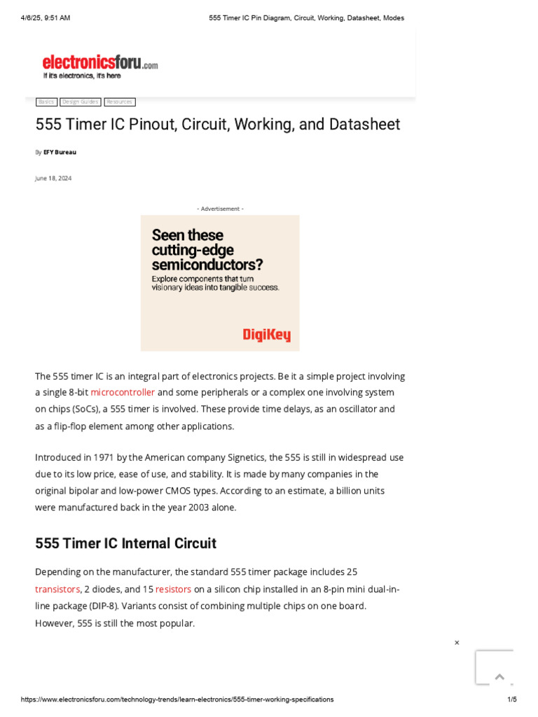 555 Timer Ic Pin Diagram Circuit Working Datasheet Modes Pdf Integrated Circuit