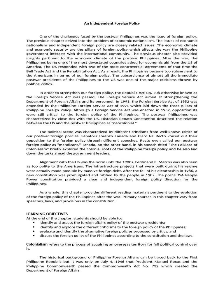 Evolution of Philippine Foreign Policy | PDF | Philippines ...