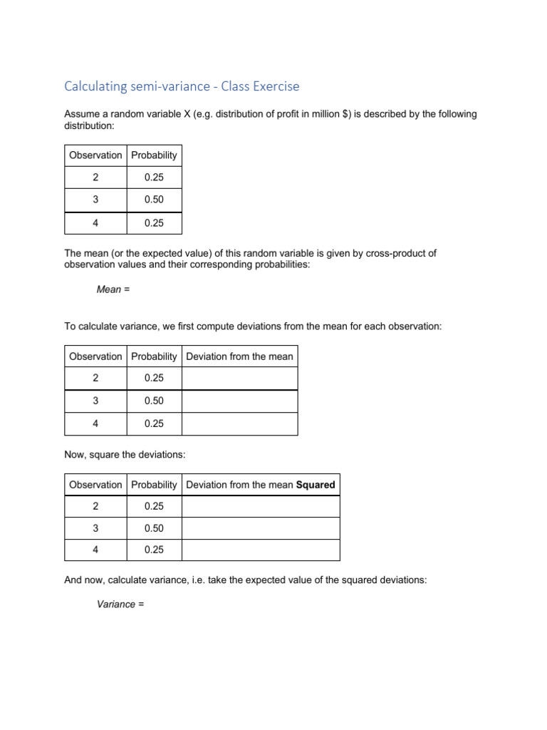 Calculating Semi-Variance Blank | PDF