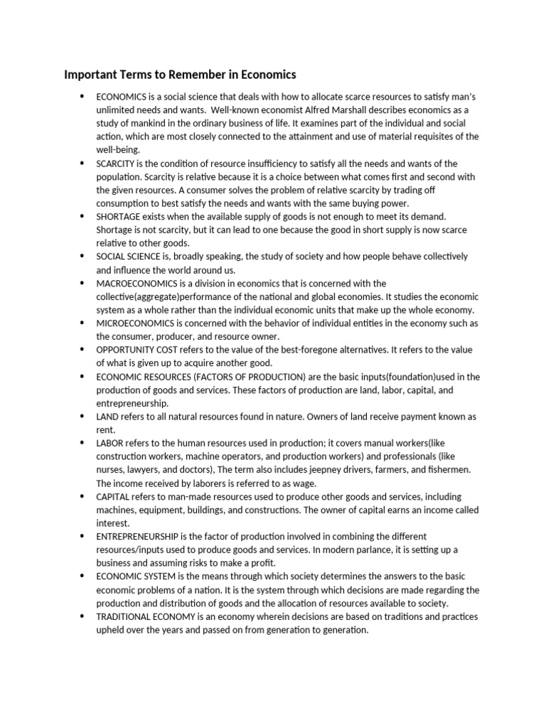 Key Economic Terms Explained | PDF | Economics | Economic System