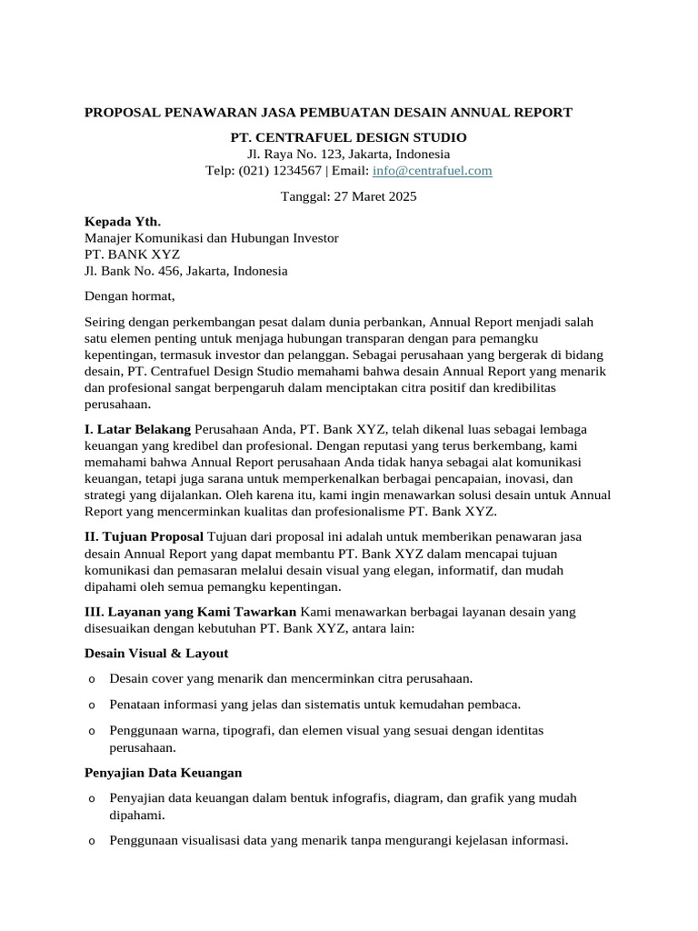 Proposal Penawaran Jasa Pembuatan Desain Annual Report | PDF