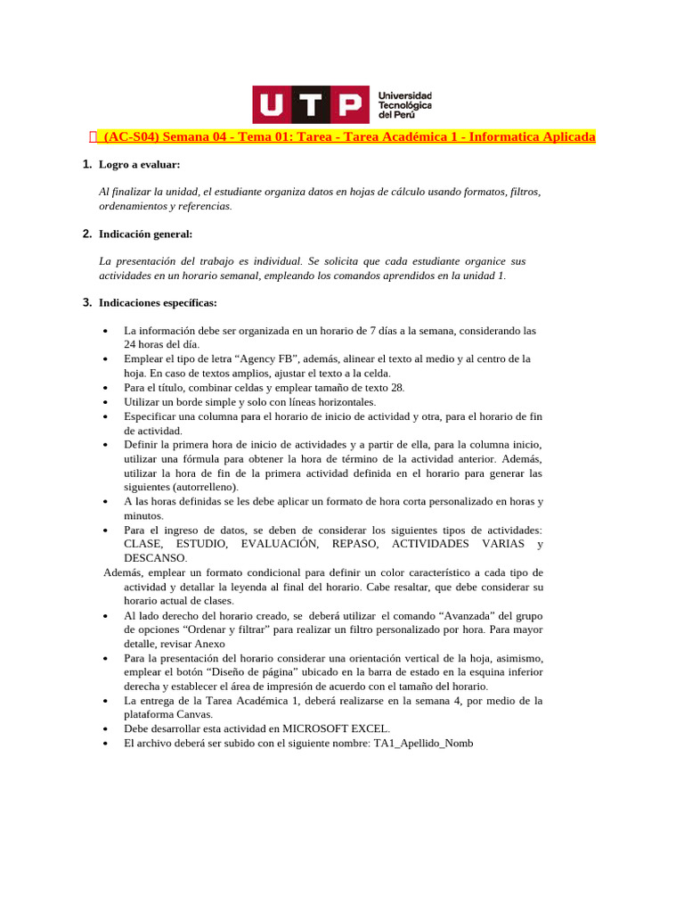 ? (AC-S04) Semana 04 - Tema 01 Tarea - Tarea Académica 1 - Informatica Aplicada_ | PDF ...
