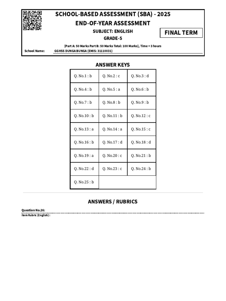 SBA 2025 English Answer Key & Rubrics | PDF | Dolphin | Sun