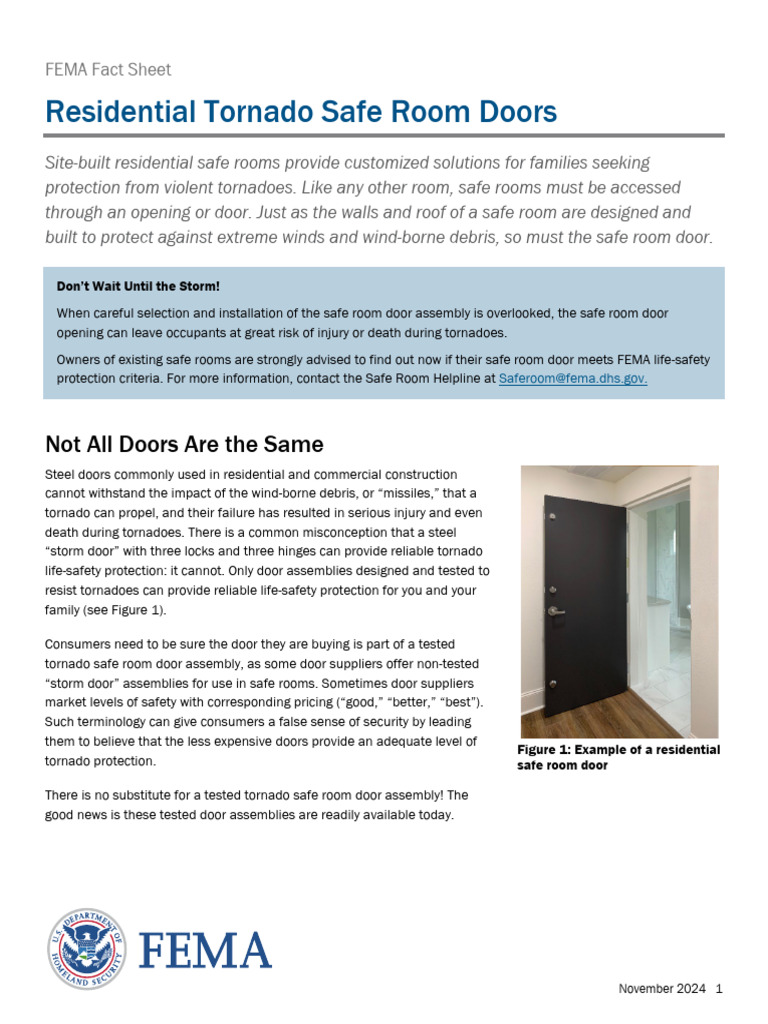 Fema Residential Tornado Safe Room Doors 12 24 | PDF | Door | Federal ...