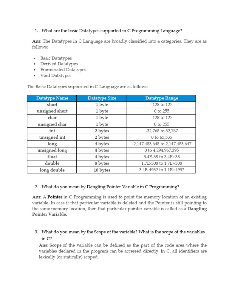 C Lang Interview Questions Pdf Pointer Computer Programming Variable Computer Science
