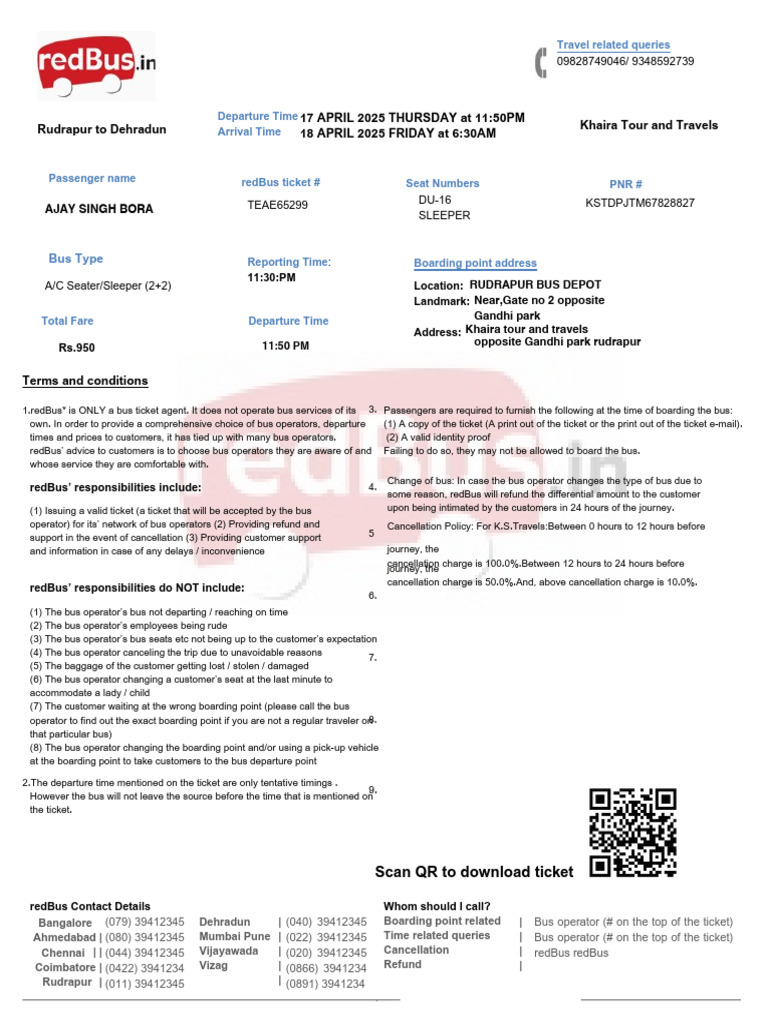 Rudrapur to Dehradun Bus Ticket Info | PDF | Transport | Public Transport