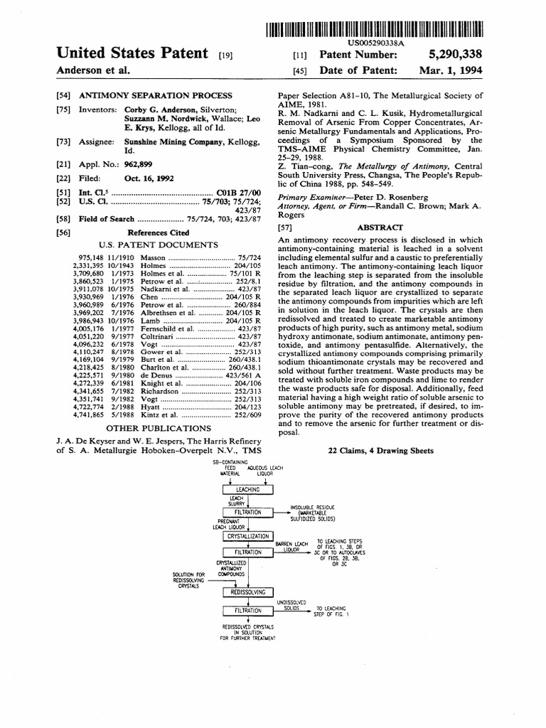Antimony Separation Process Patent | PDF | Sodium Hydroxide | Solubility