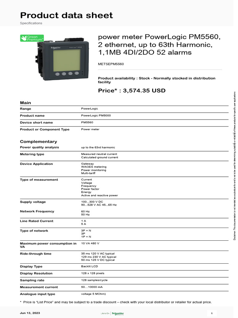 PowerLogic PM5000 Series - METSEPM5560 | PDF | Alternating Current ...