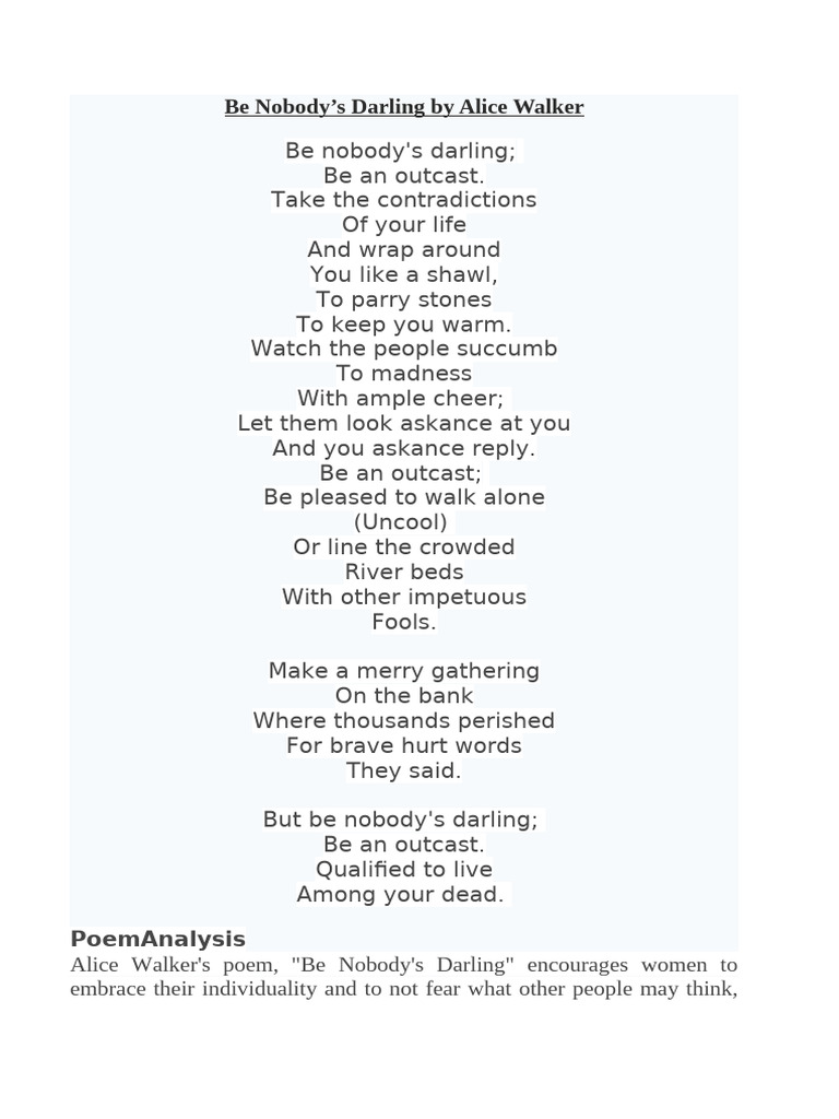 Be Nobody's Darling (Poem) | PDF | Poetry