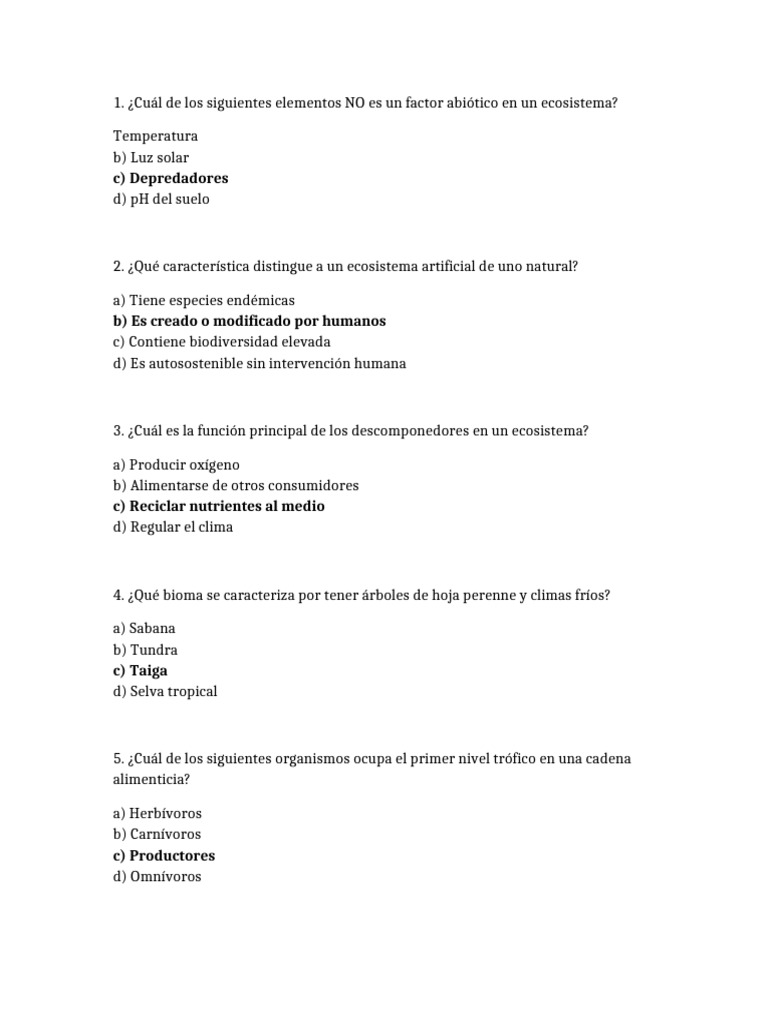 Cuestionario Opcion Multiple Ecosistemas Resaltado | PDF