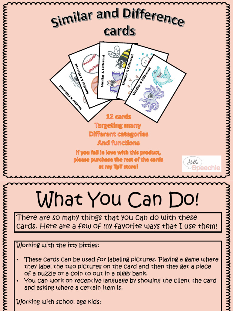 Similar & Different Cards for Learning | PDF