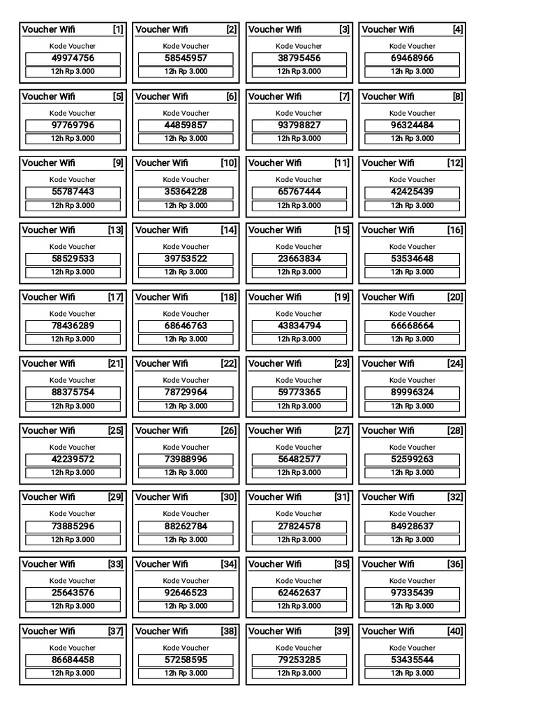 Wifi Voucher Codes List | PDF