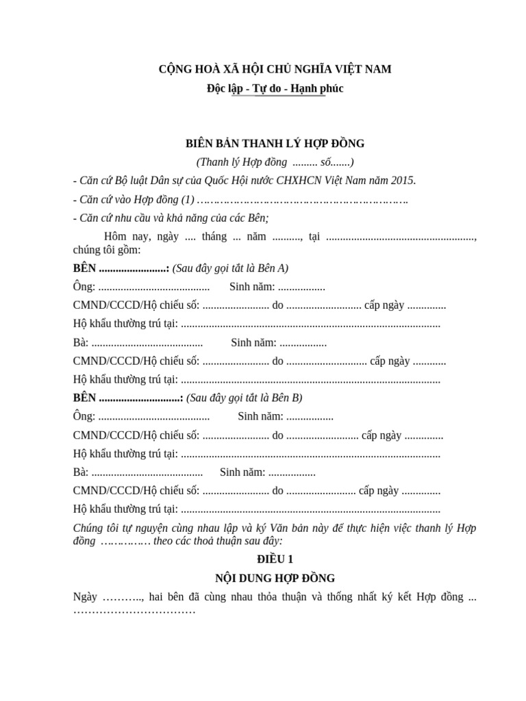 Bien Ban Thanh Ly Hop Dong - 0906155021 | PDF