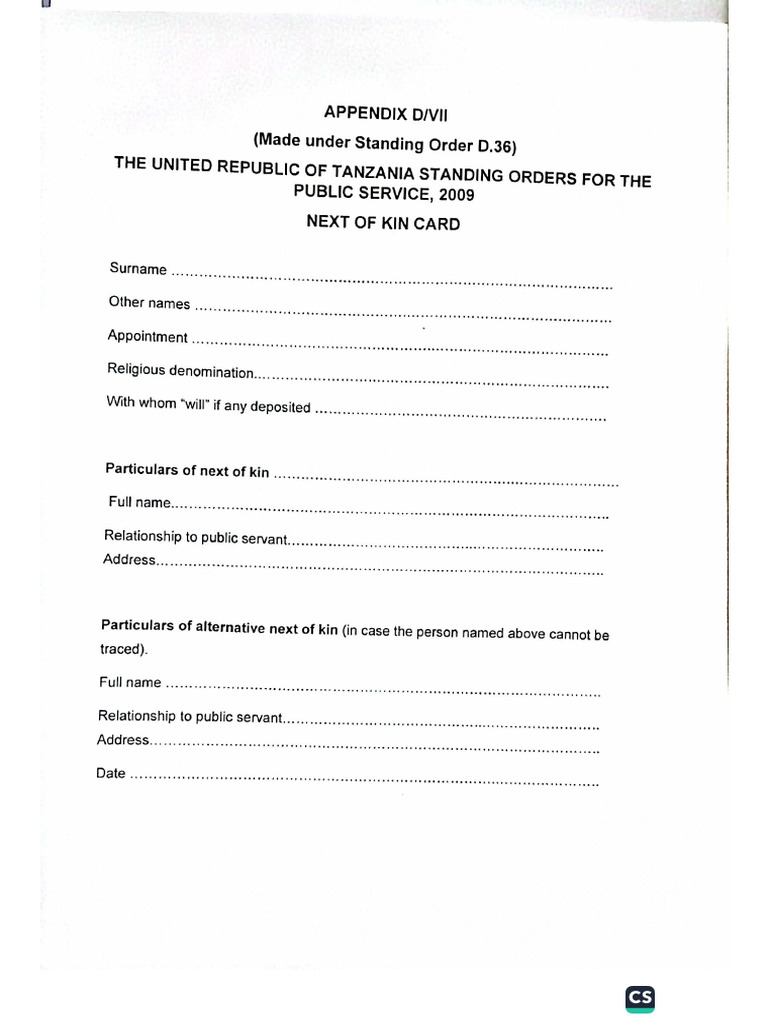 Next of Kin Card | PDF