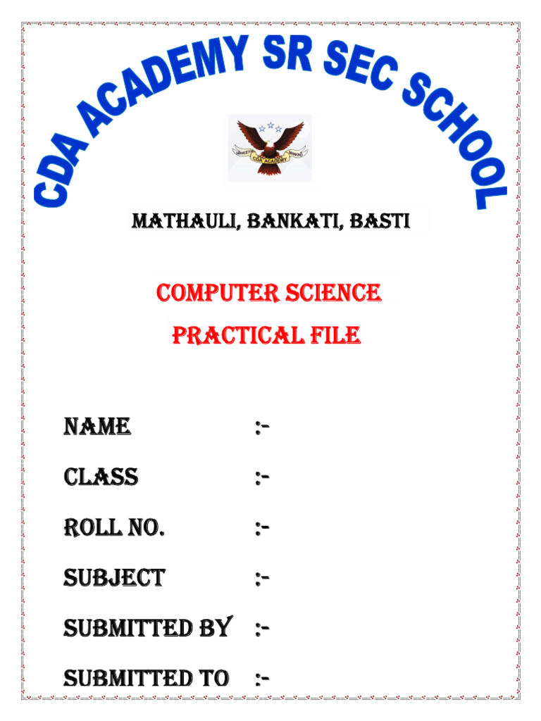 Computer Science Practical File XII (24-25) FIRST PAGE | PDF