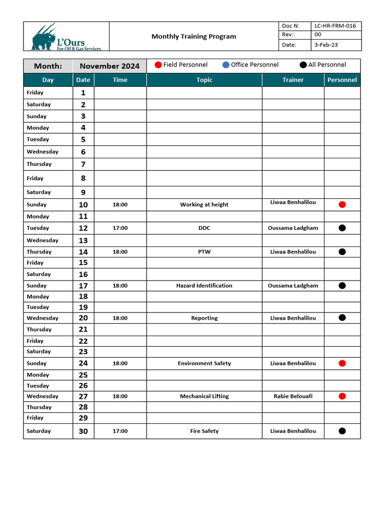 11 Monthly Training Program November 2024 | PDF