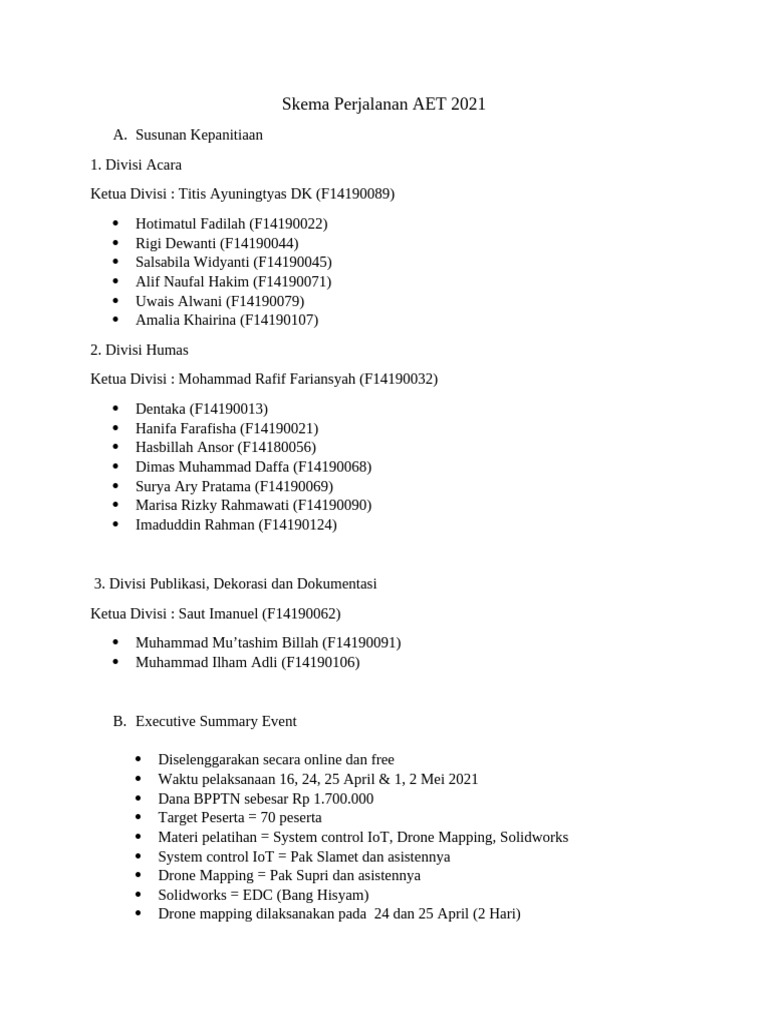 Skema Perjalanan AET 2021 | PDF
