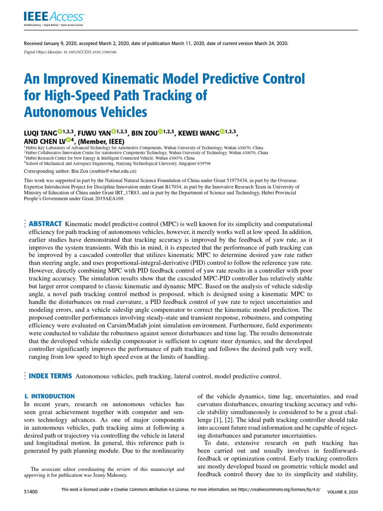 An Improved Kinematic Model Predictive Control For High-Speed Path ...