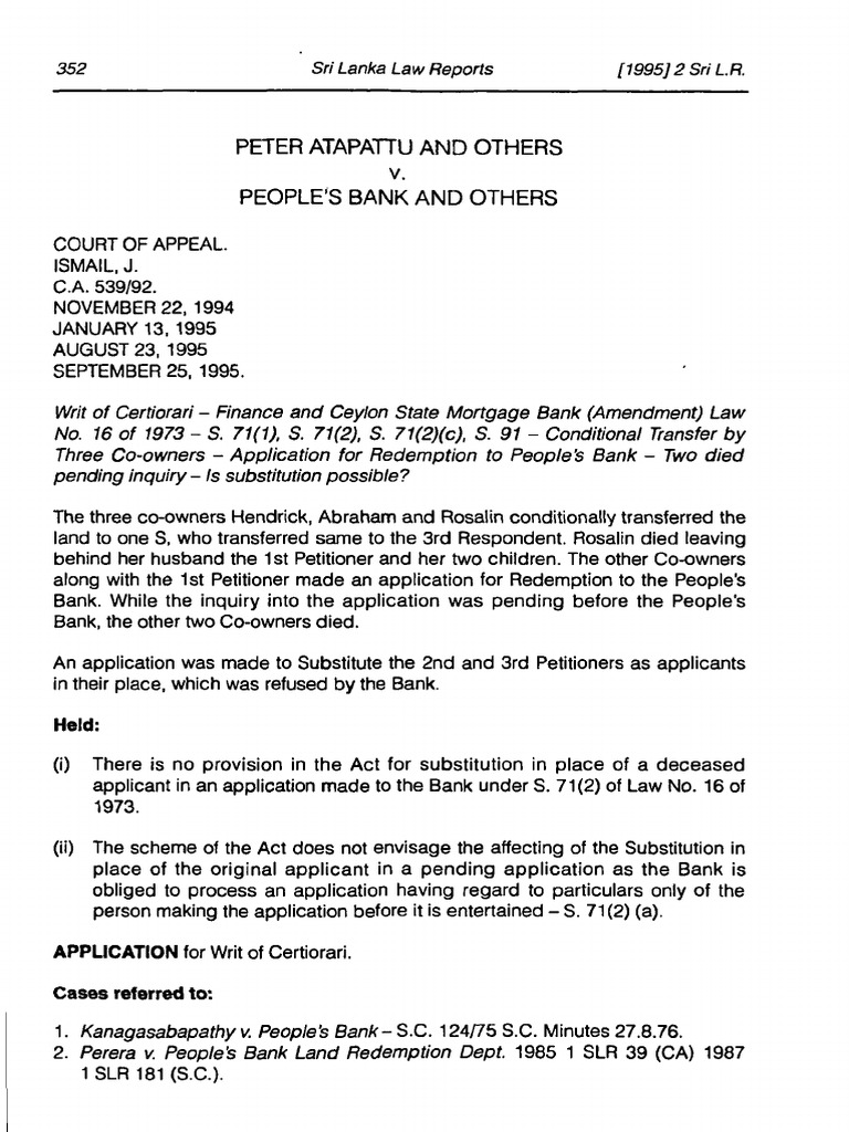 Writ of Certiorari: Atapattu v. People's Bank | PDF | Public Law | Justice
