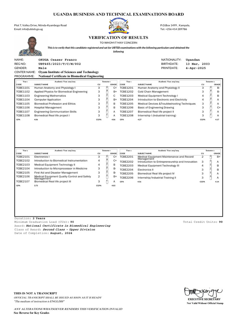 OKUGA Ceaser Franco Verification | PDF | Engineering | Medical Device