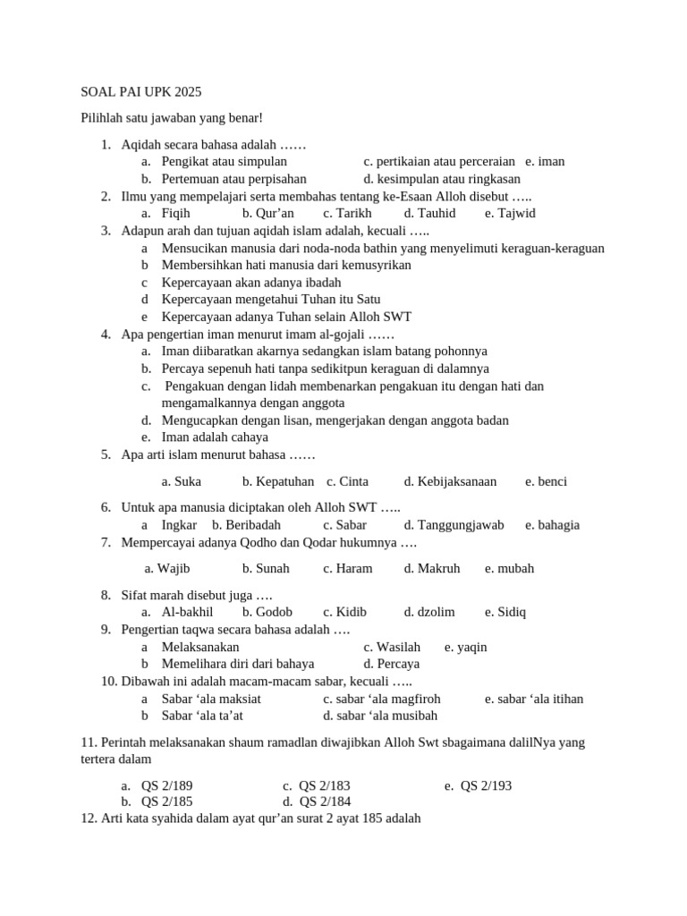 Soal Pai Upk 2025 | PDF