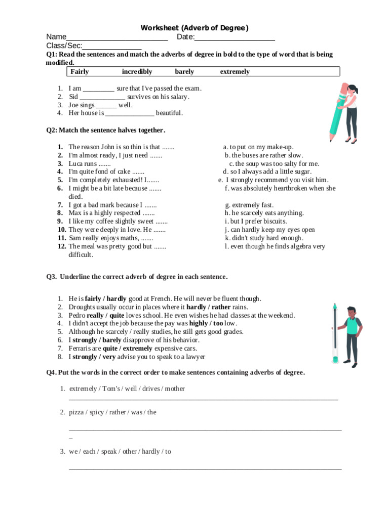 Adverb of Degree Worksheet | PDF