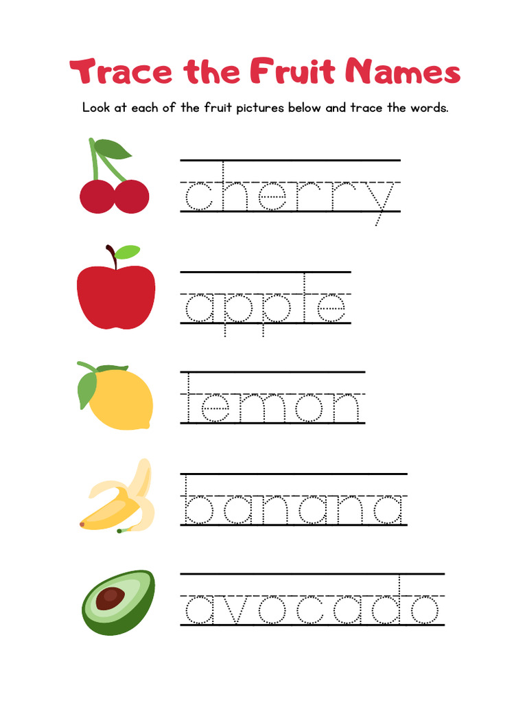 Trace Fruit Names Worksheet | PDF