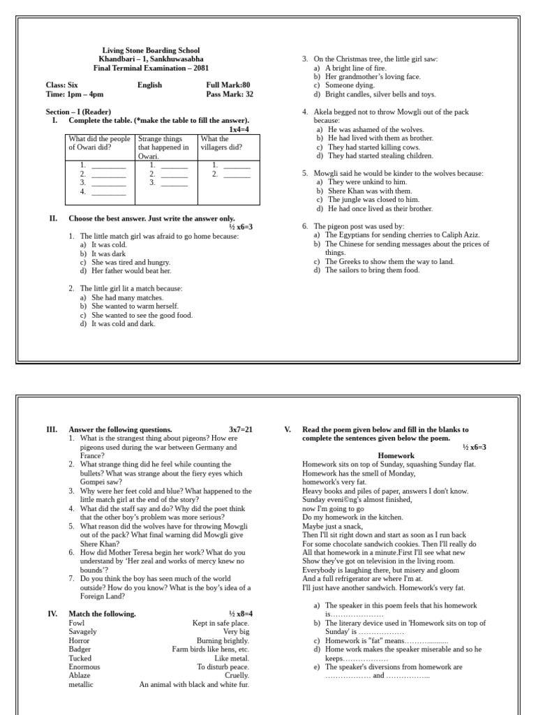 Grade 6 English | PDF | Shere Khan