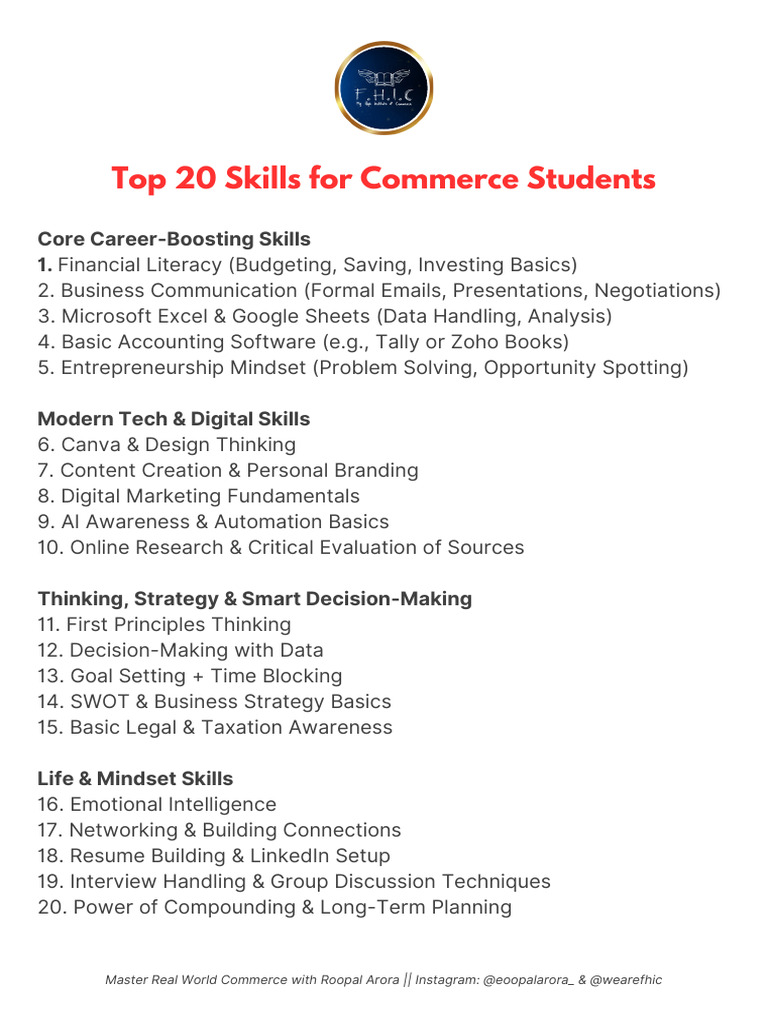 Essential Skills for Commerce Students | PDF