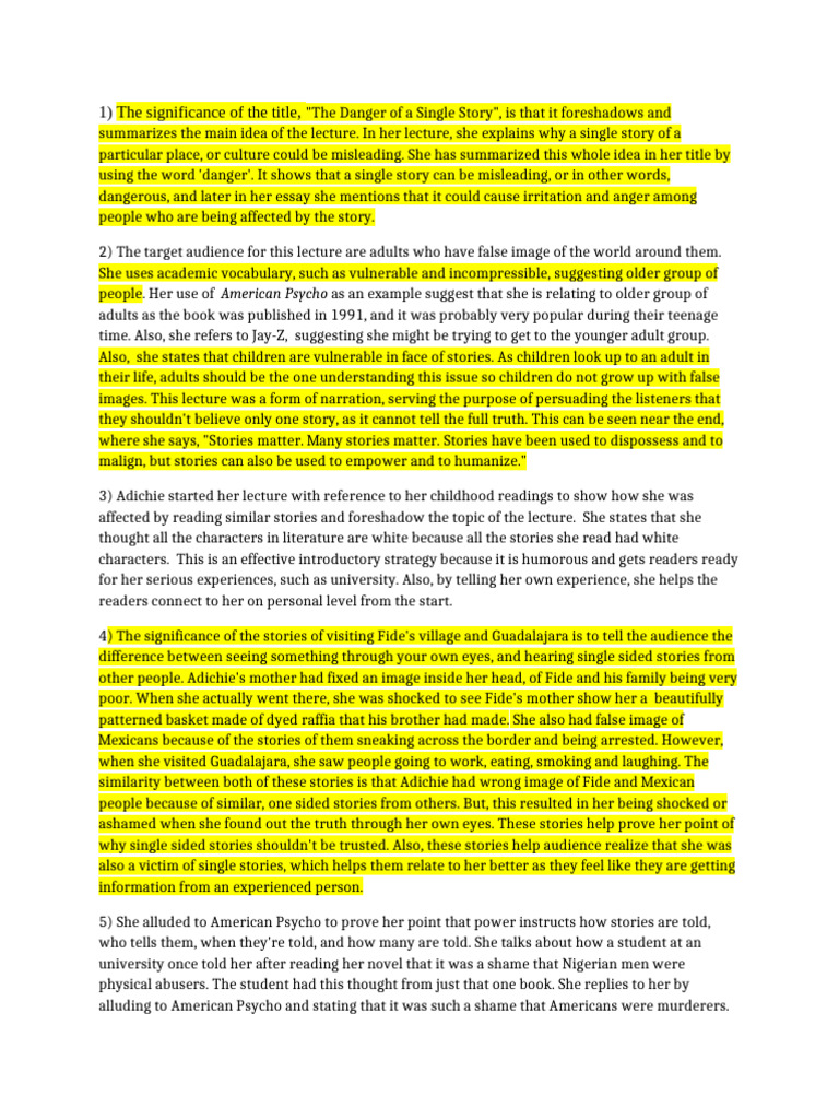 Danger of A Single Story Analysis | PDF
