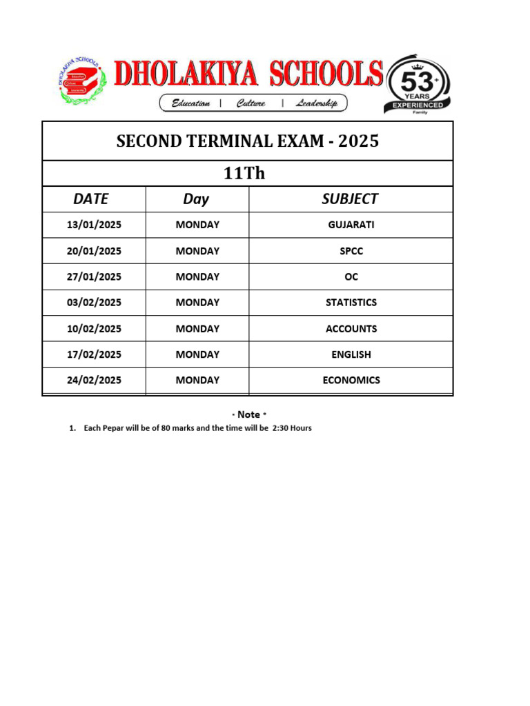 11TH Time Table | PDF