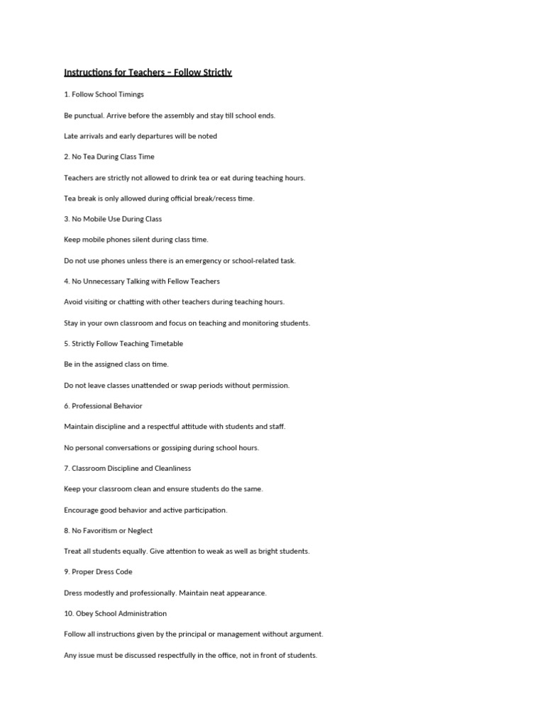 Instructions For Teachers | PDF