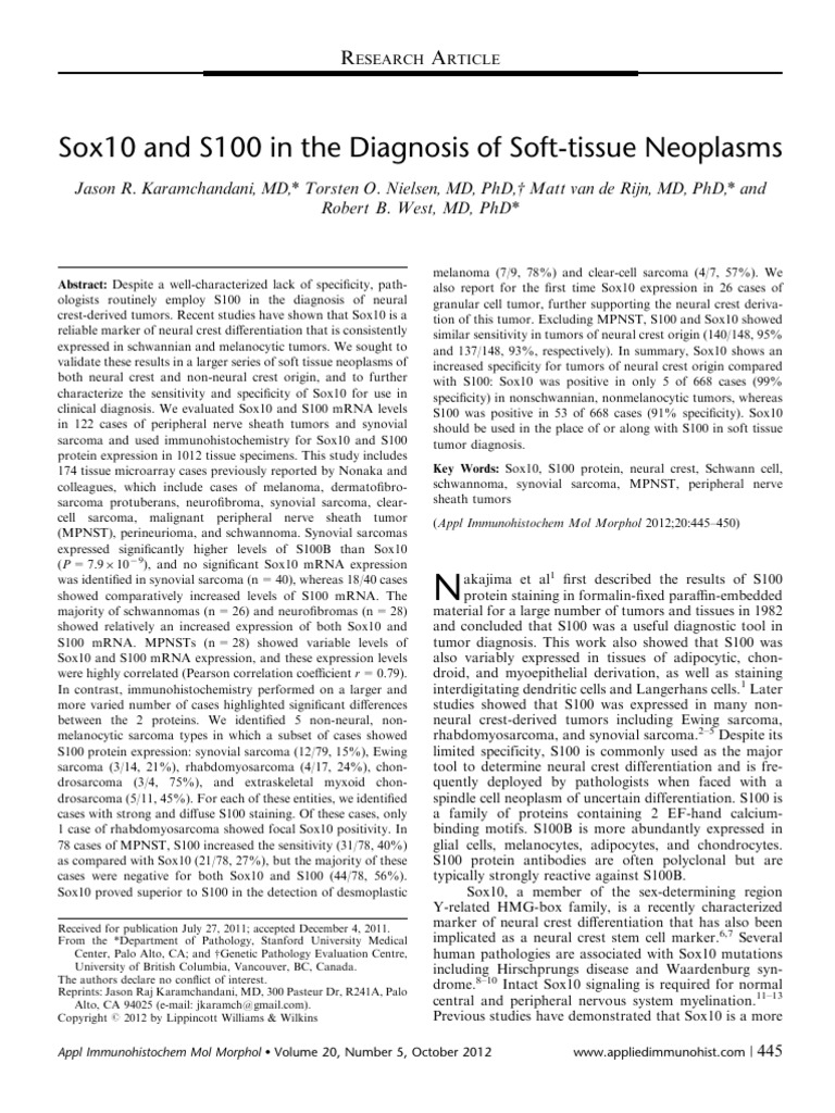 Sox10 and S100 in The Diagnosis of Soft-Tissue Neoplasms | PDF ...
