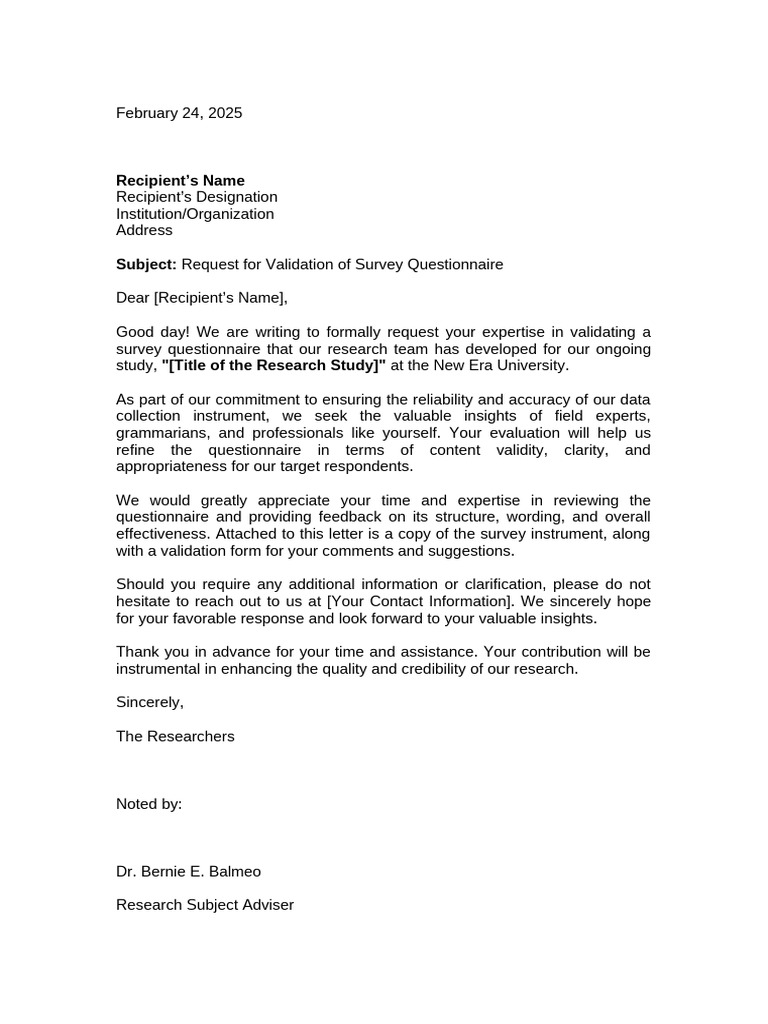 Survey Questionnaire Validation Request | PDF | Validity (Statistics ...