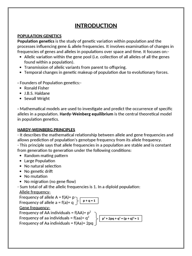 Introduction to population genetics | PDF | Natural Selection | Population Genetics