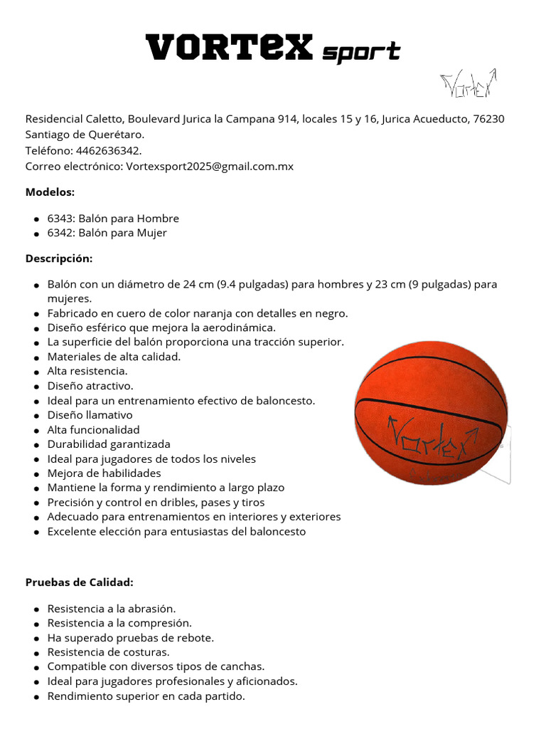 Balones VorteX SPORT para Baloncesto | PDF