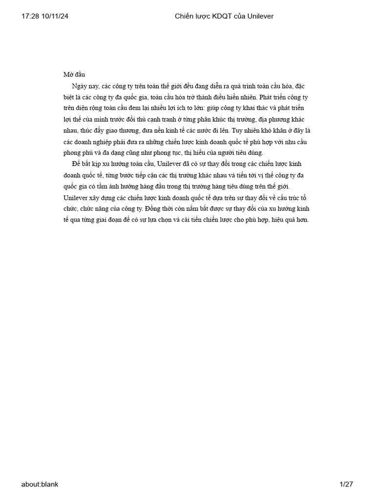 Chiến Lược KDQT Của Unilever | PDF