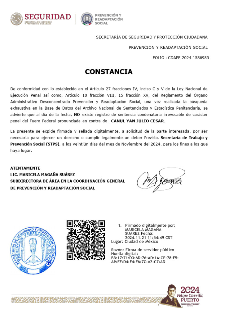 Constancia: Canul Yan Julio Cesar | PDF