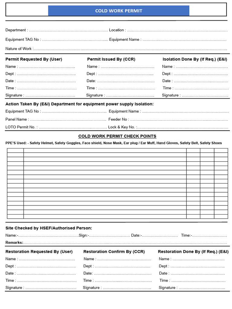 Permit Cold Work | PDF