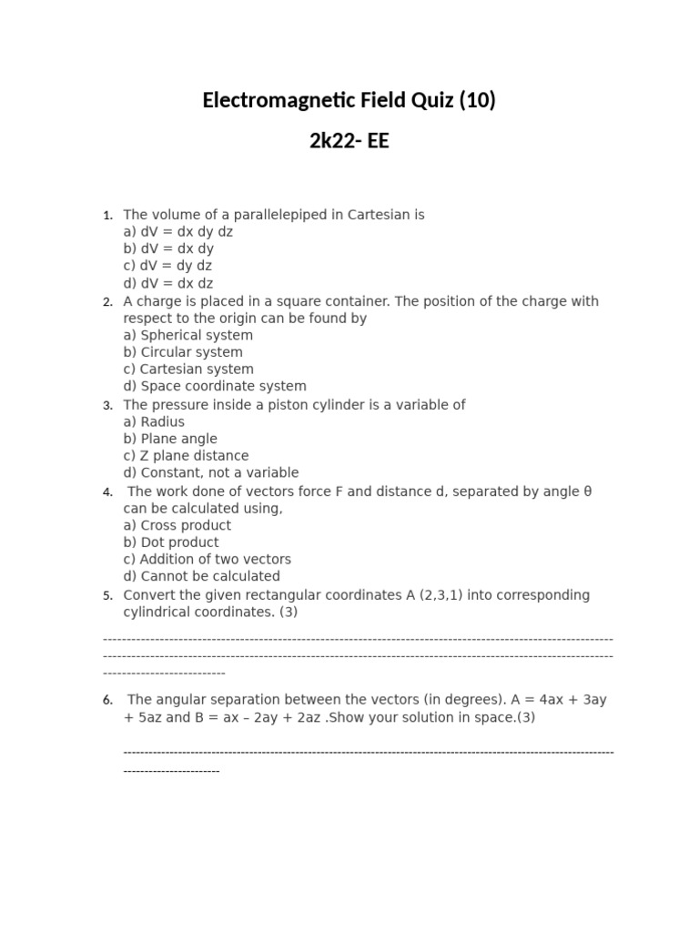 Electromagnetic Field Quiz | PDF