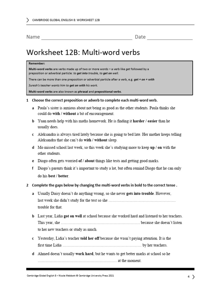 Multi-Word Verbs g8 | PDF