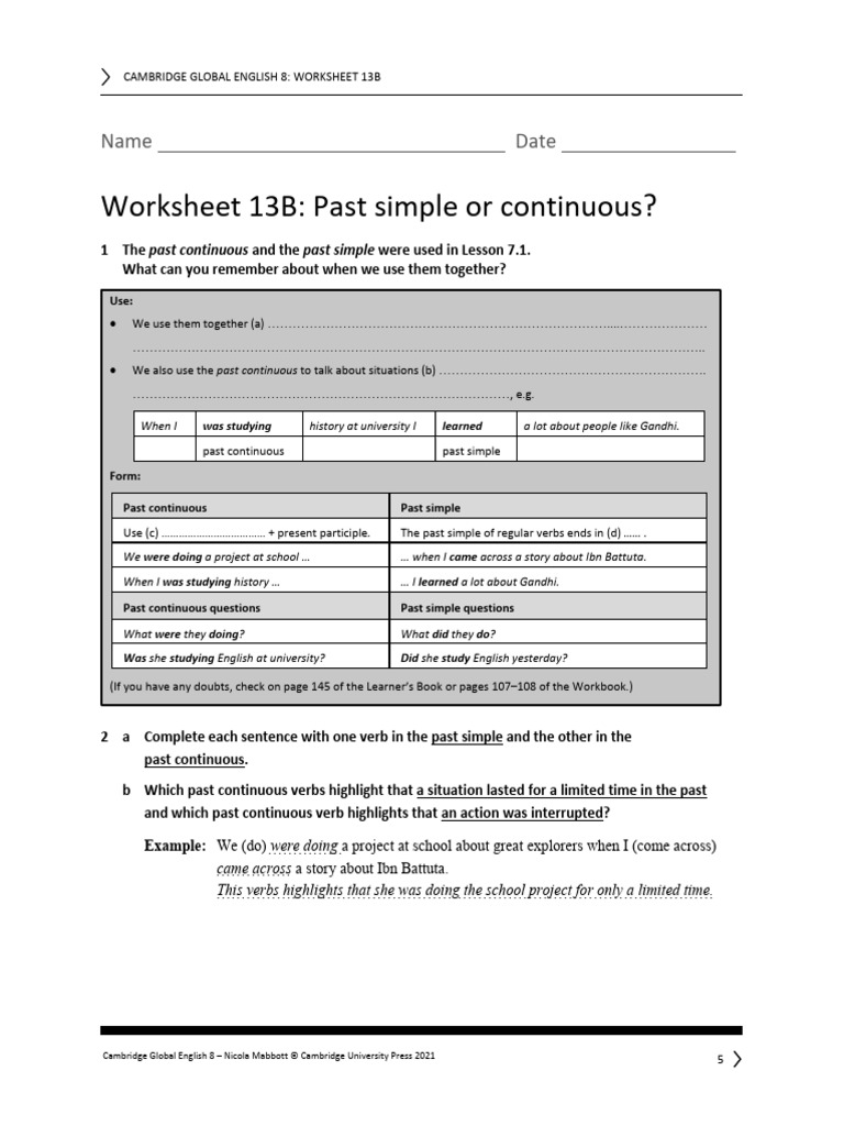 Past simple Continuous Worksheet (1) | PDF | Language Families ...