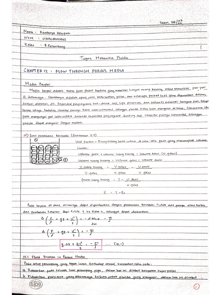 11. Tugas Resume P11 Mekanika Fluida_Renitasya Athifah_03031182025022_Kelas B Palembang | PDF