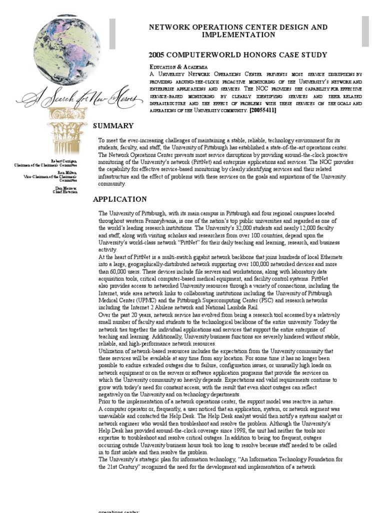 Network Operations Center Design and Implementation 2005 Computerworld ...