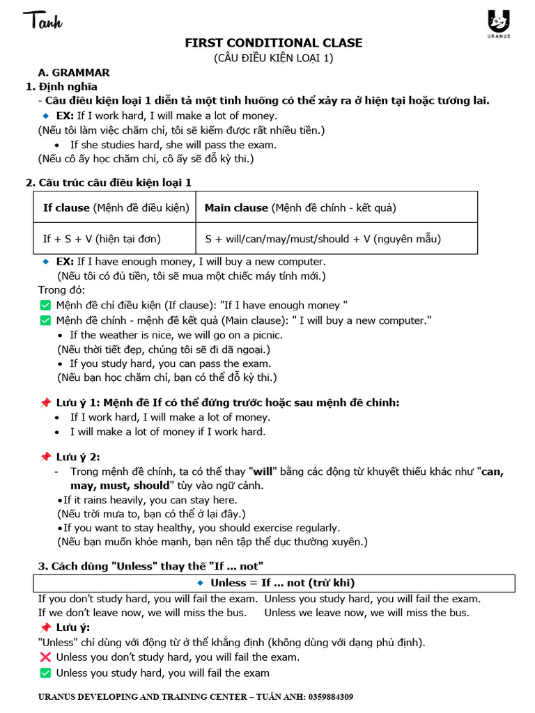 FIRST CONDITIONAL CLAUSE | PDF