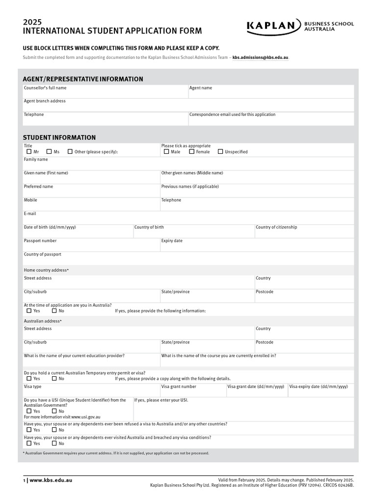 International Student Application Form | PDF | Cost Of Living | Bachelor's Degree