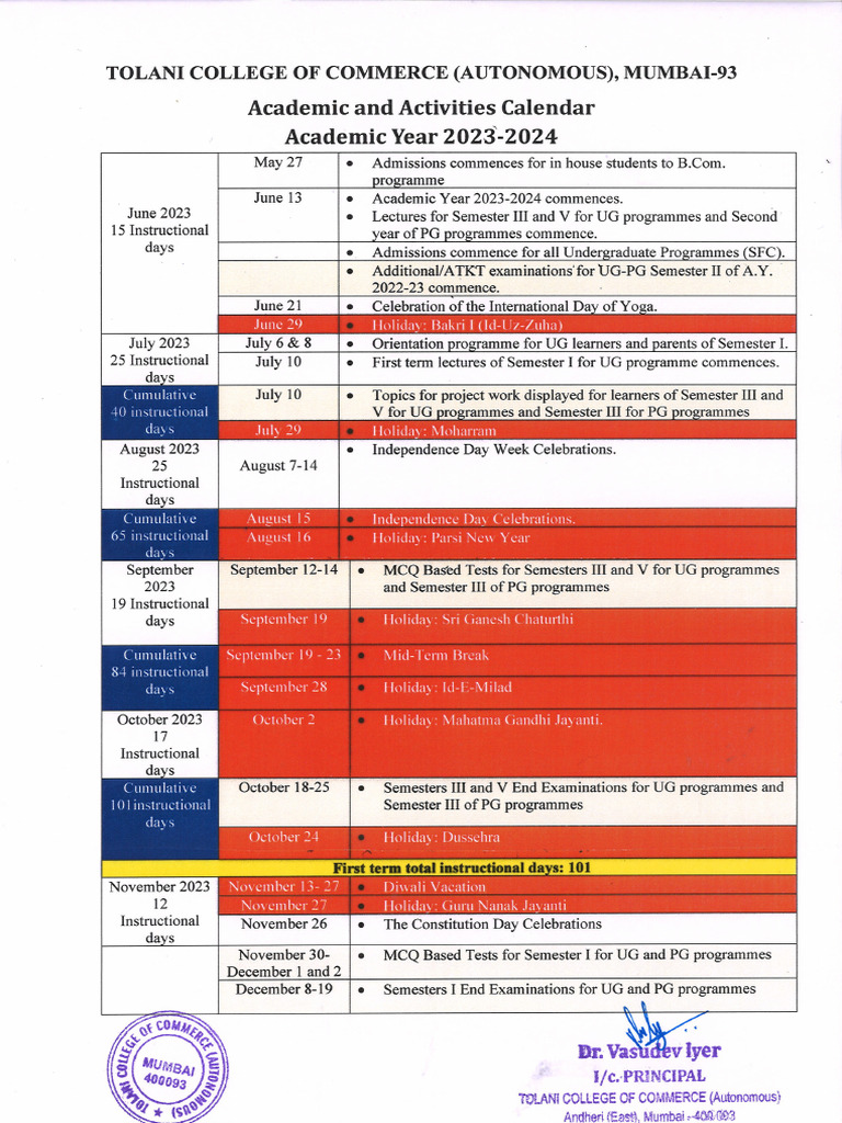 Academic Activities Calendar A.Y. 2023 2024 | PDF