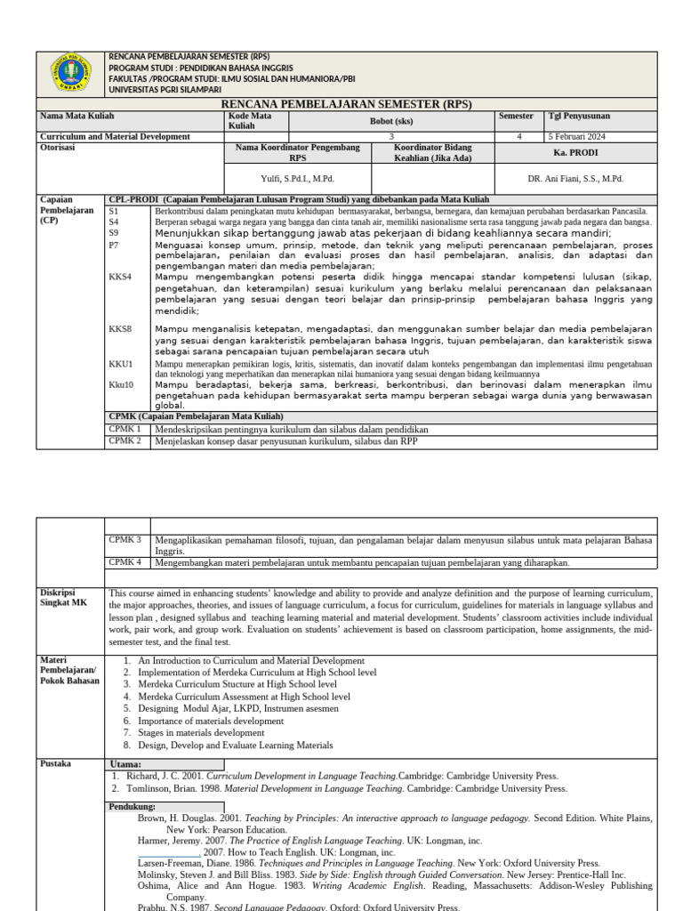 RPS Language Curriculum and Material Development | PDF