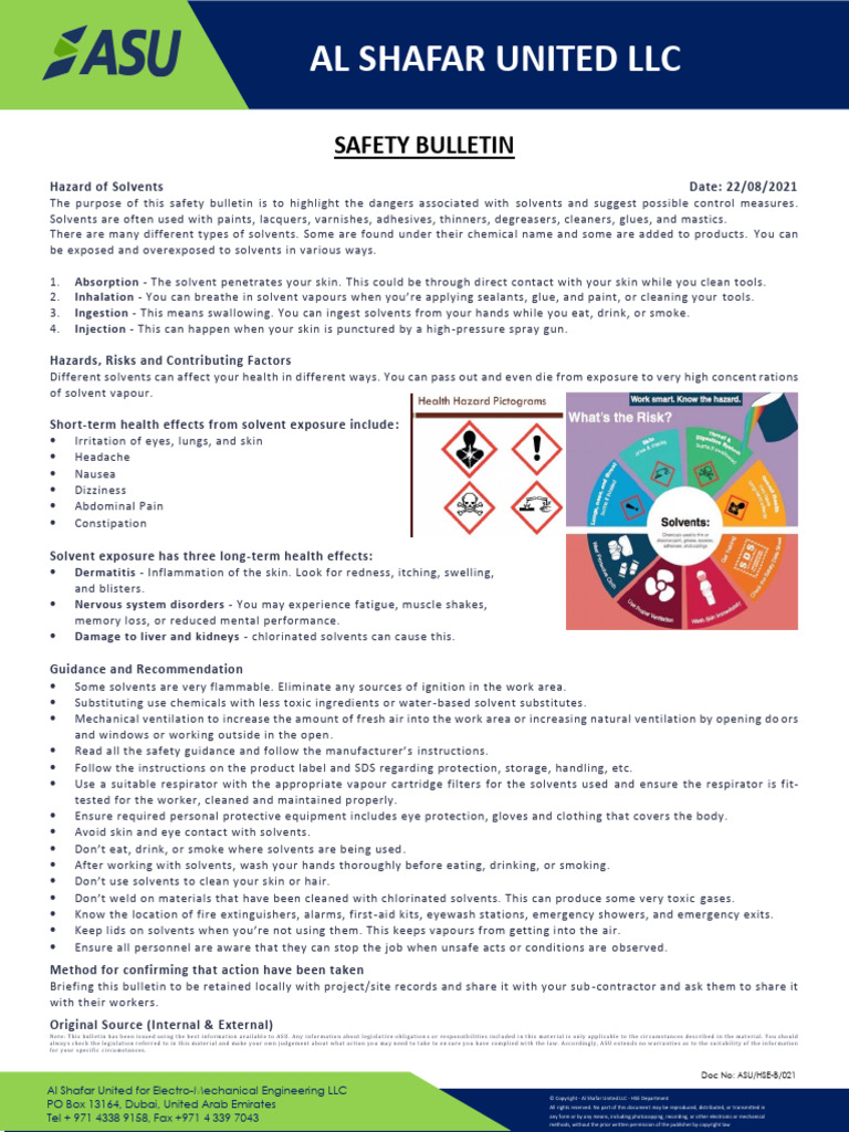 HSE Bulletin 021 - Hazard of Solvents | PDF | Solvent